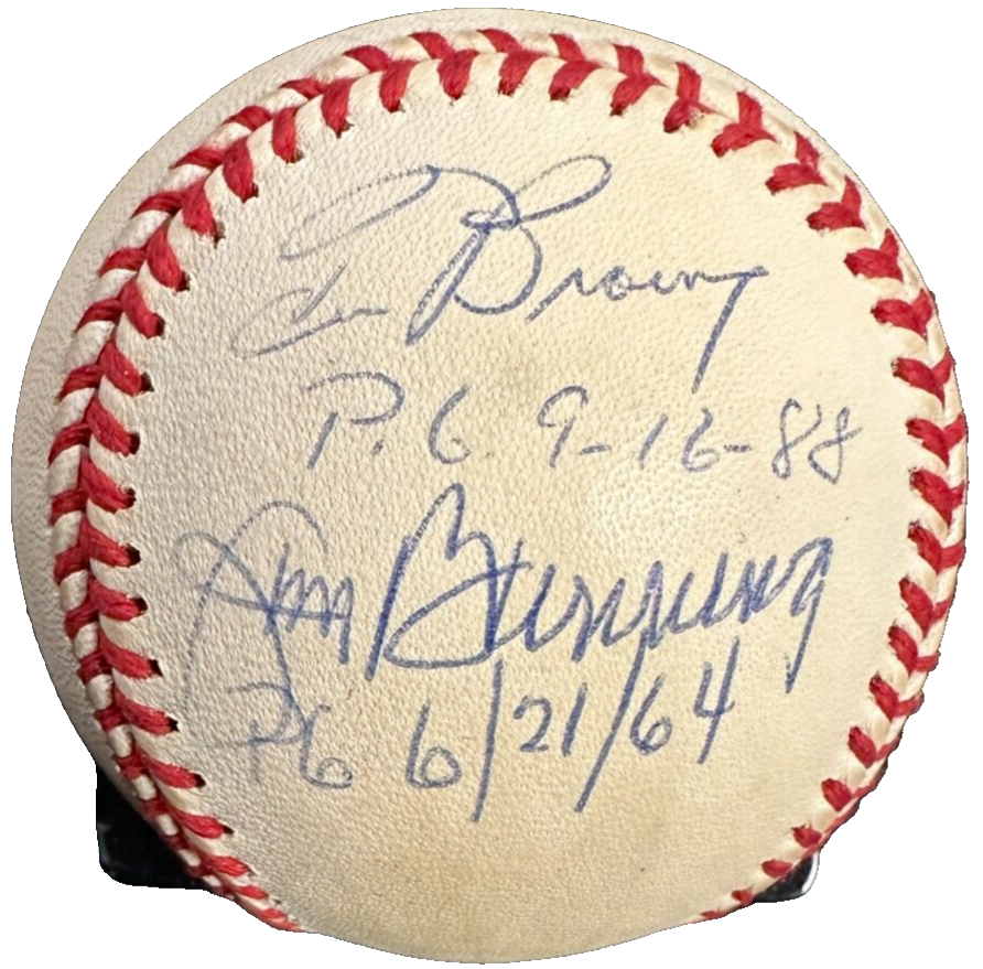 Tom Browning-Jim Bunning & Len Barker Signed Perfect Game Baseball ...